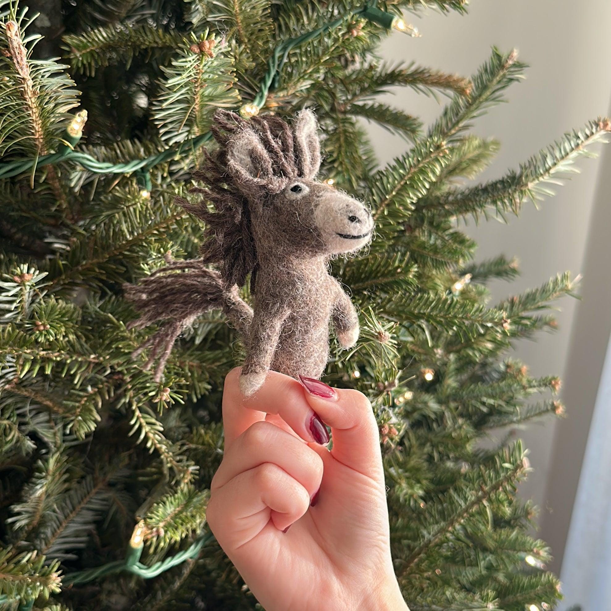 Needle Felted Gray Donkey Finger Puppet - Handcrafted Wool Toy - Nature ...