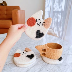 Cat Coasters, Absorbent Table Coasters, Felt Animal Cup Coasters, Eco ...