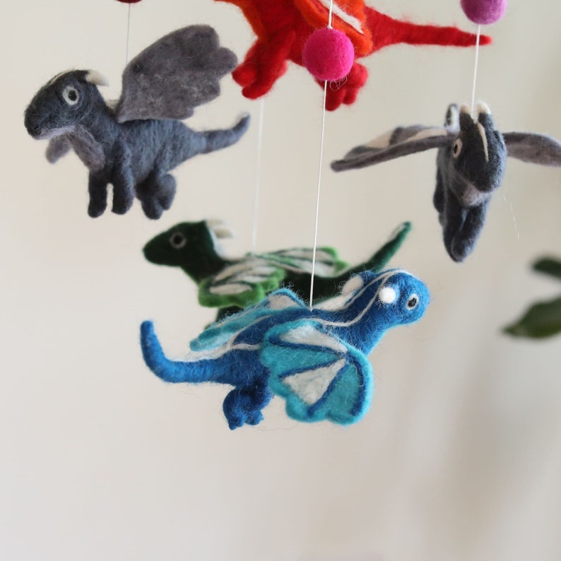 Felt Dragon Baby Mobile, Wool Dinosaur Nursery Decor - Etsy