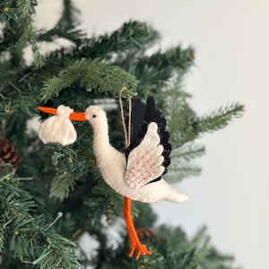 Felt Stork Ornament, Welcoming Newborn, Baby Celebration, Unique Parent ...