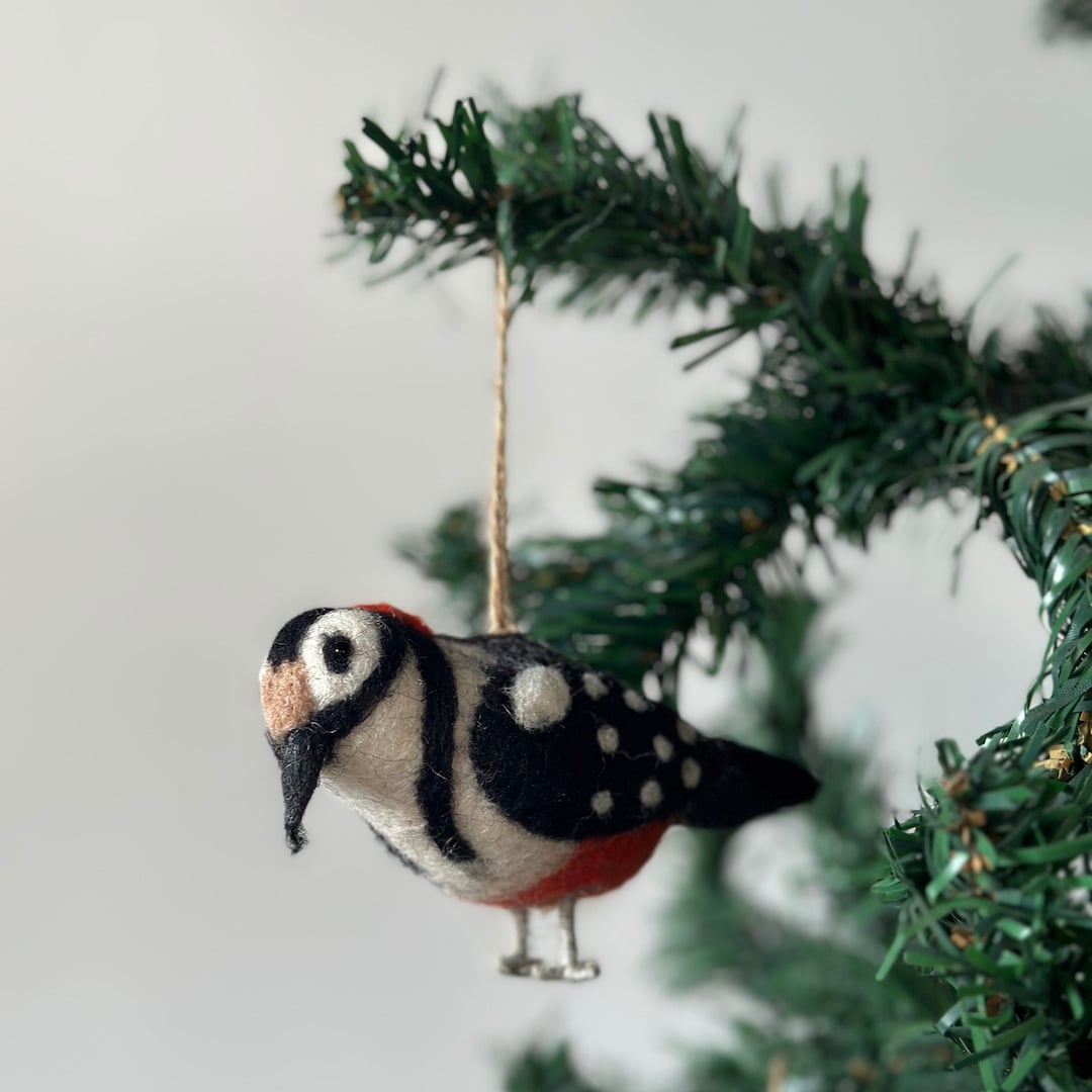 Felt Woodpecker Ornament With Hemp String Attached, Bird Ornaments ...