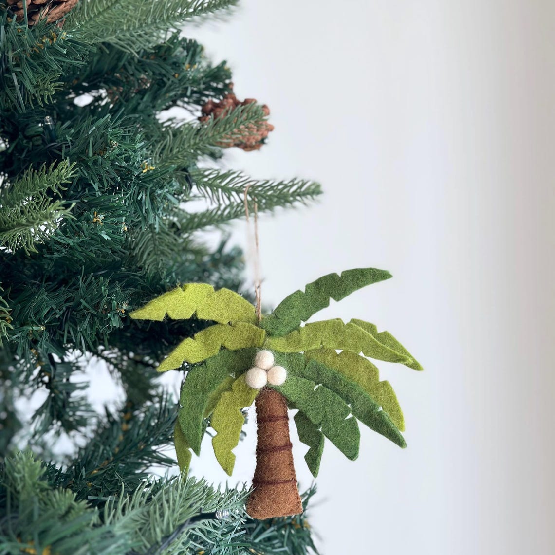 Palm Tree Ornament With Hemp String, Felted Wool Ornament, Eco-friendly ...