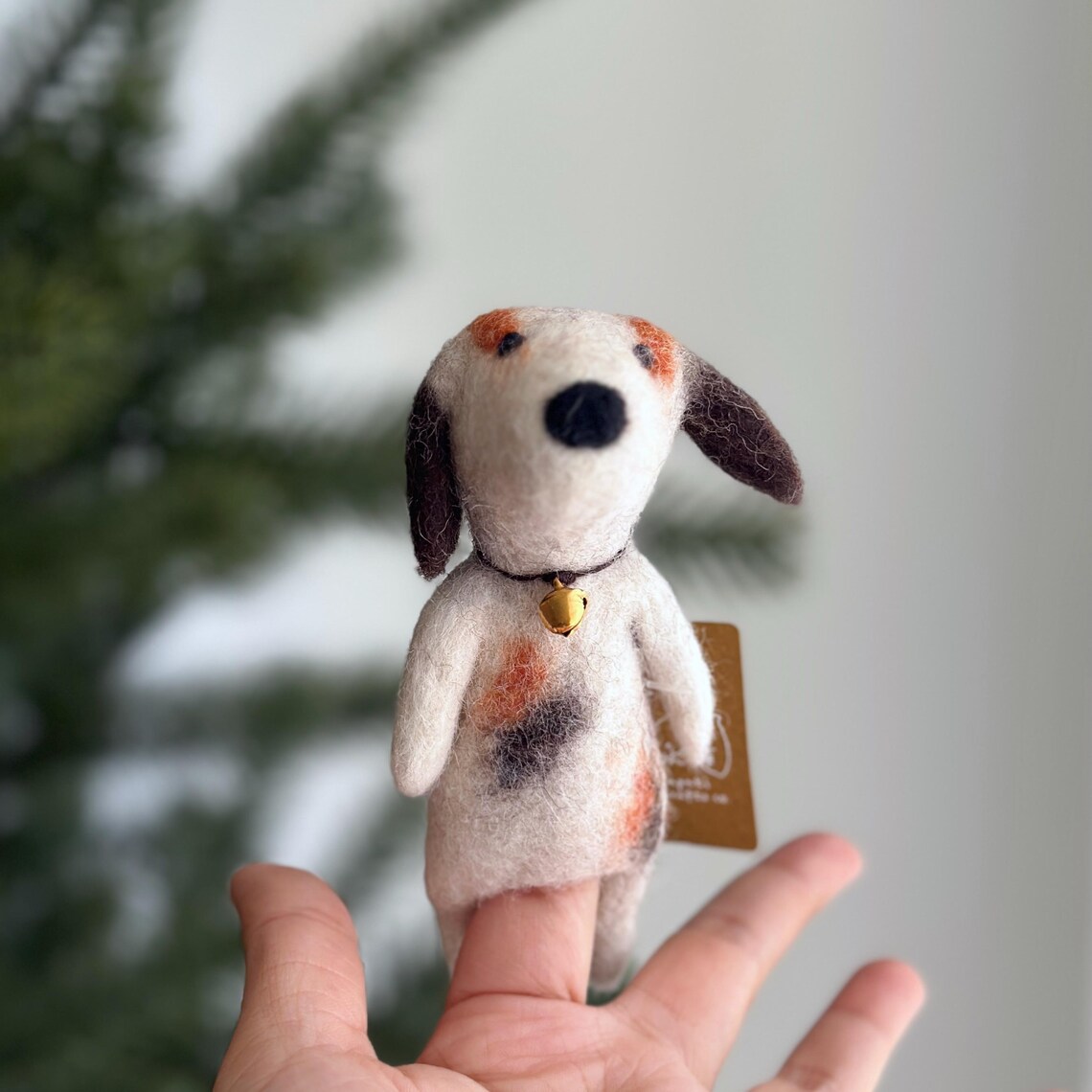 Calico Dog Finger Puppet - Handcrafted Wool Dog Toy - Nature-inspired ...