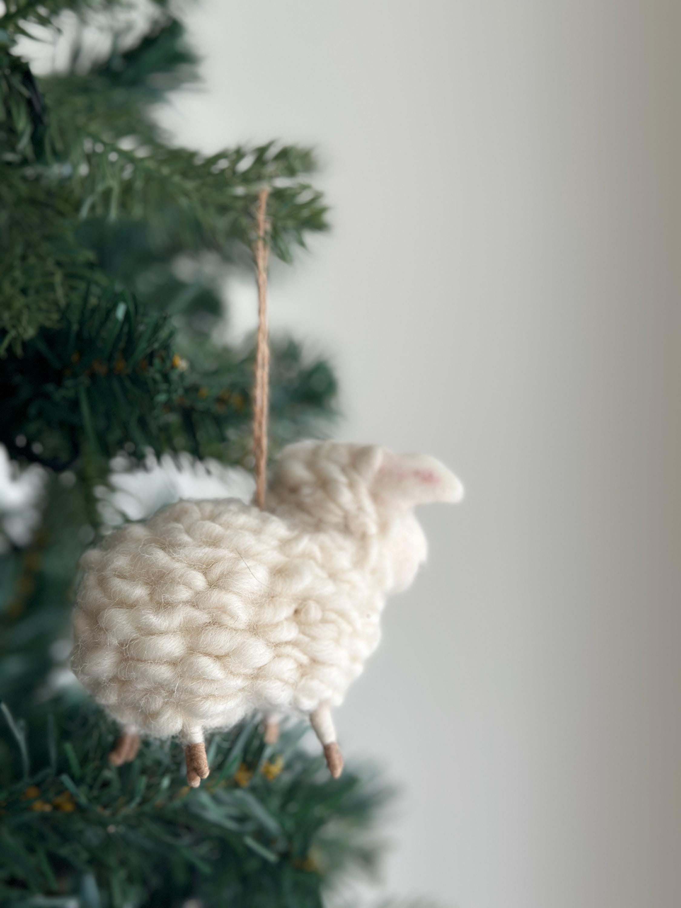 Felt Sheep Ornament With Pink Ear & Nose, Jute Thread String Attached ...