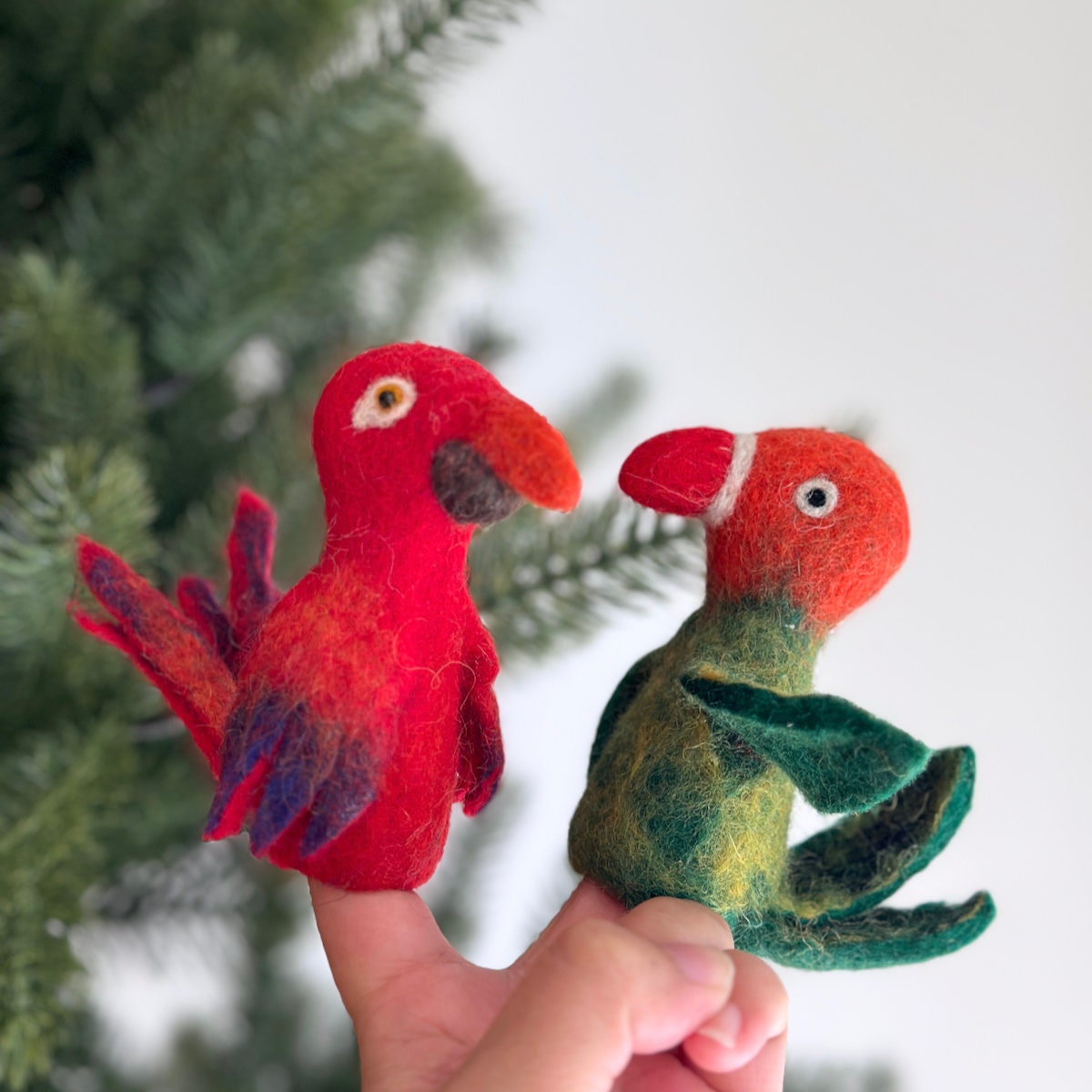 Needle Felted Red Parrot Finger Puppet - Handcrafted Wool Bird Toy ...