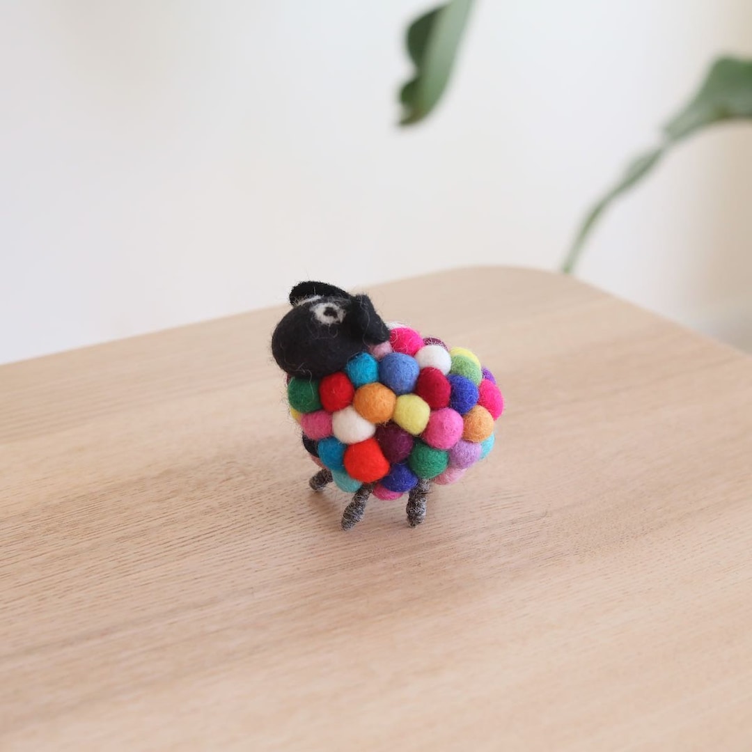 Rainbow Pompom Ball Sheep, Wool Felt Ball Sheep, Pin Cushion, Table ...
