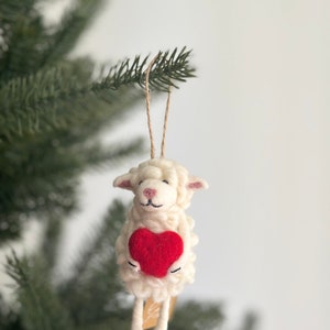 Felt Sheep Holding Heart Ornament, Christmas Stocking Stuffer ...