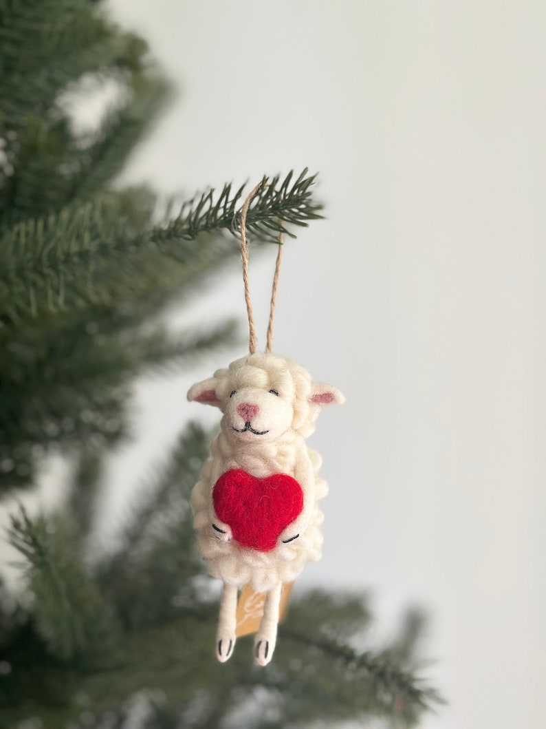 Felt Sheep Holding Heart Ornament, Christmas Stocking Stuffer ...