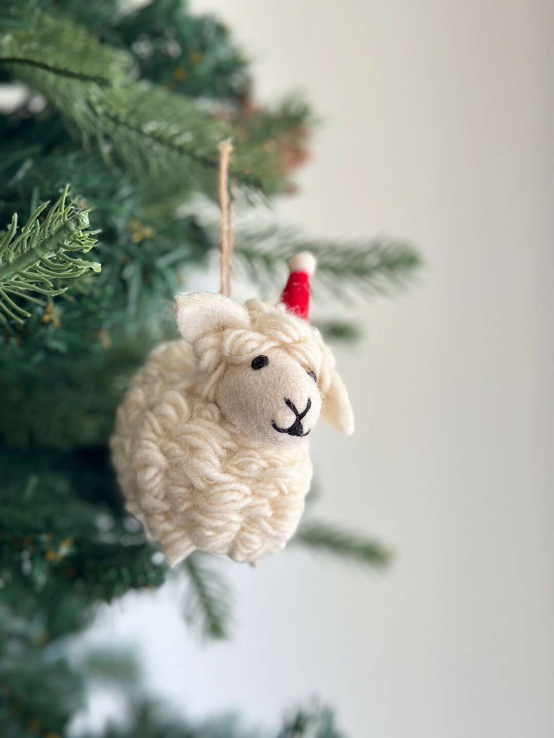 Felt Sheep Ornament With Christmas Hat, Jute String Loop, Christmas ...