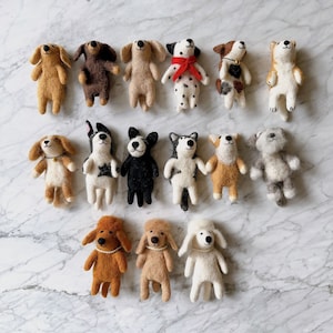 Assorted Felted Wool Dog Finger Puppet Set of 12, Display Shelf ...
