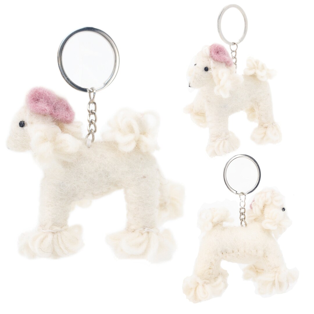 Felt White Poodle Keychain, Biodegradable Ornaments, Dog Key Charm ...