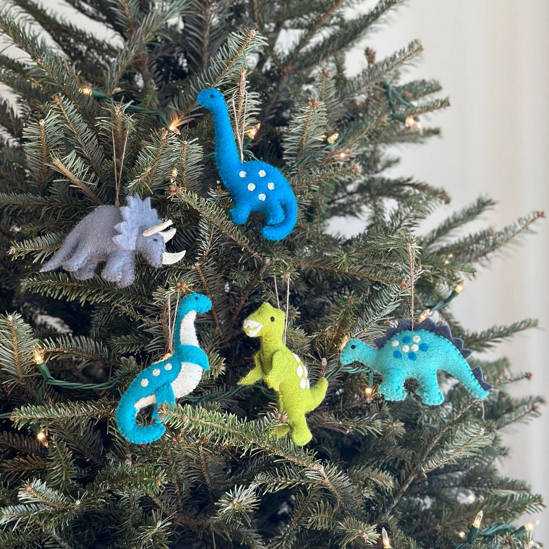 Felt Dinosaur Christmas Ornament, Felt T-rex, Felt Tricertops, Felt ...