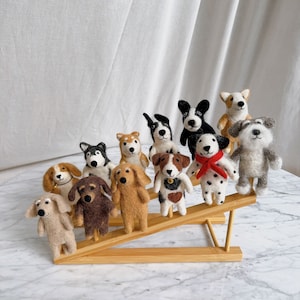 Assorted Felted Wool Dog Finger Puppet Set of 12, Display Shelf ...