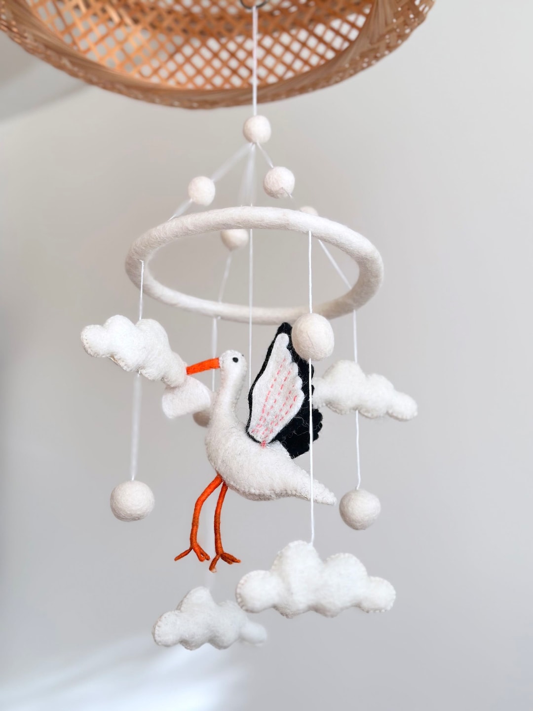Felt Stork Baby Mobile for Nursery Decor, Baby Shower's Gift, Gifts for ...