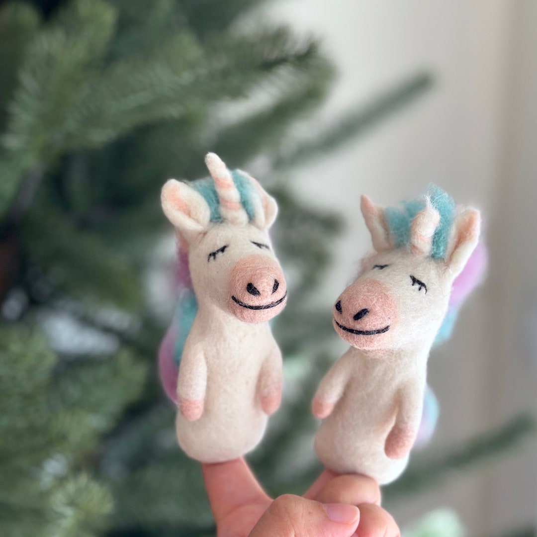 Unicorn Felt Finger Puppet, Fluffy Unicorn, Needle Felted Puppet ...