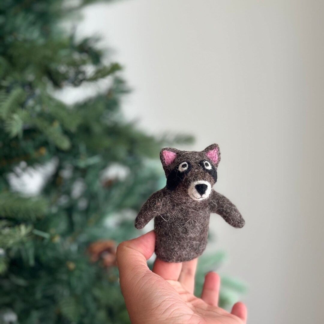 Raccoon Finger Puppet, Easter Basket Stuffers, Needle Felted, Forest ...
