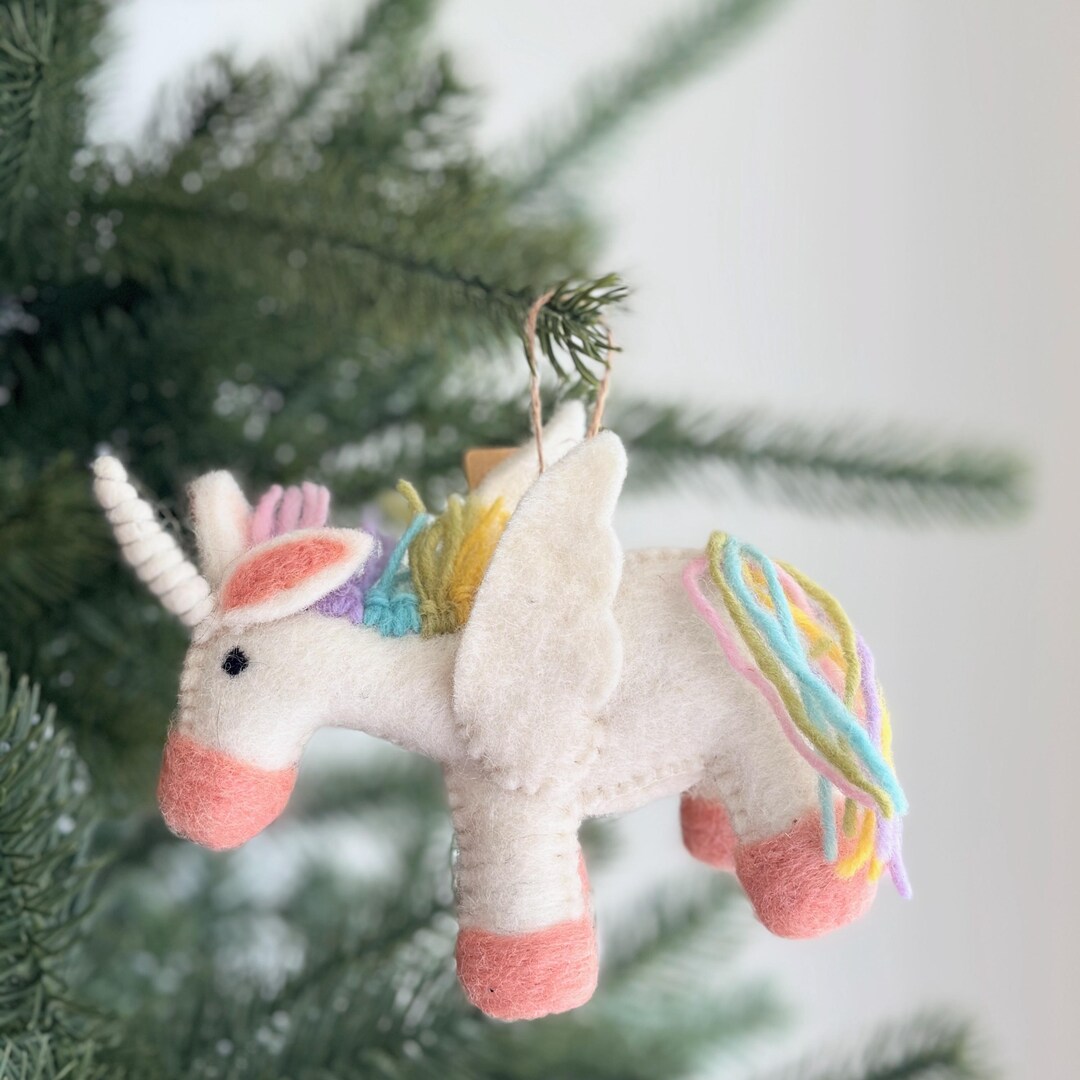 Unicorn Felt Ornament, Pastel Unicorn Christmas Ornament, Rainbow ...