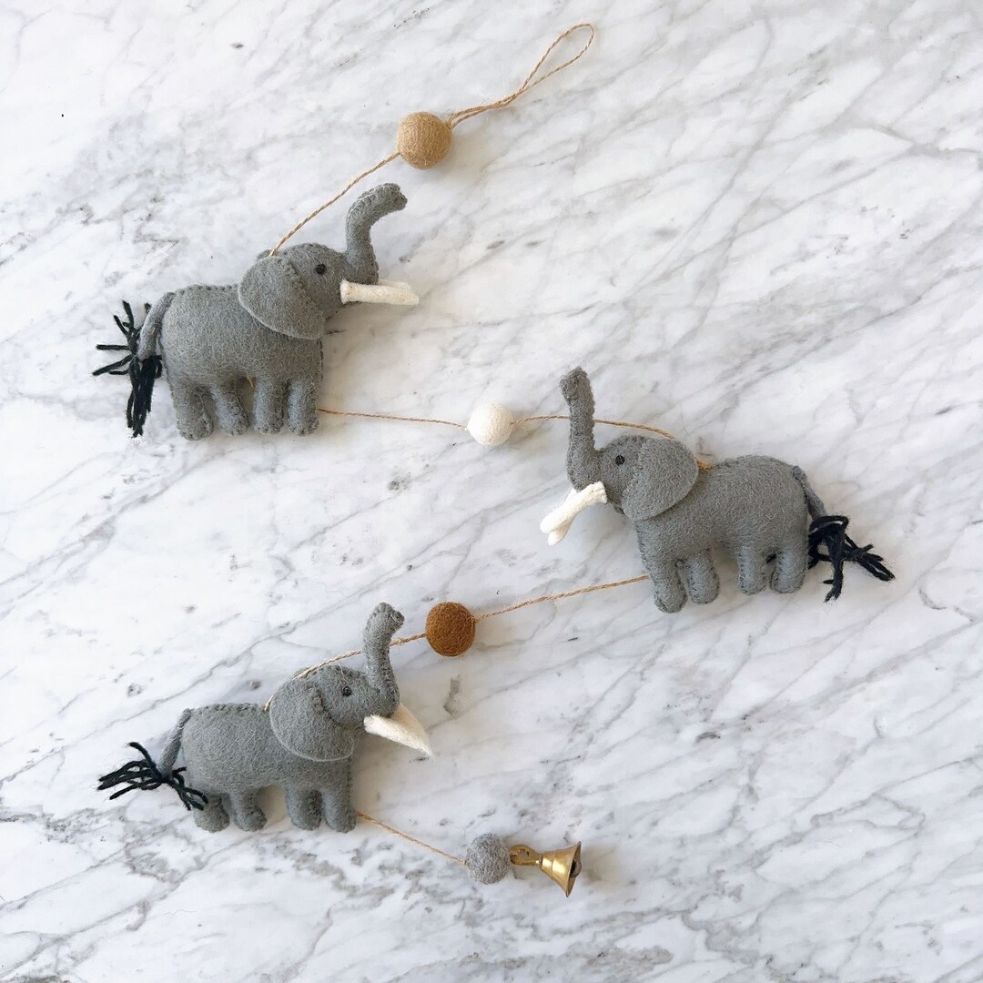 Felt Elephant Garland With a Copper Bell at the End, Safari Animal ...