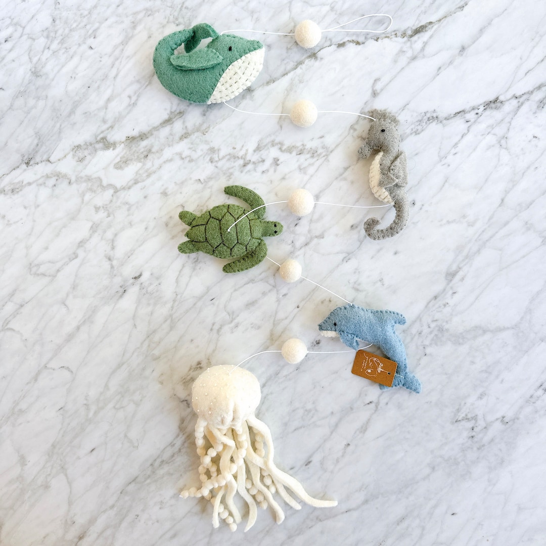 Sea Animal Garland, Felt Jellyfish, Felt Dolphin Wall Hangings, Ocean ...