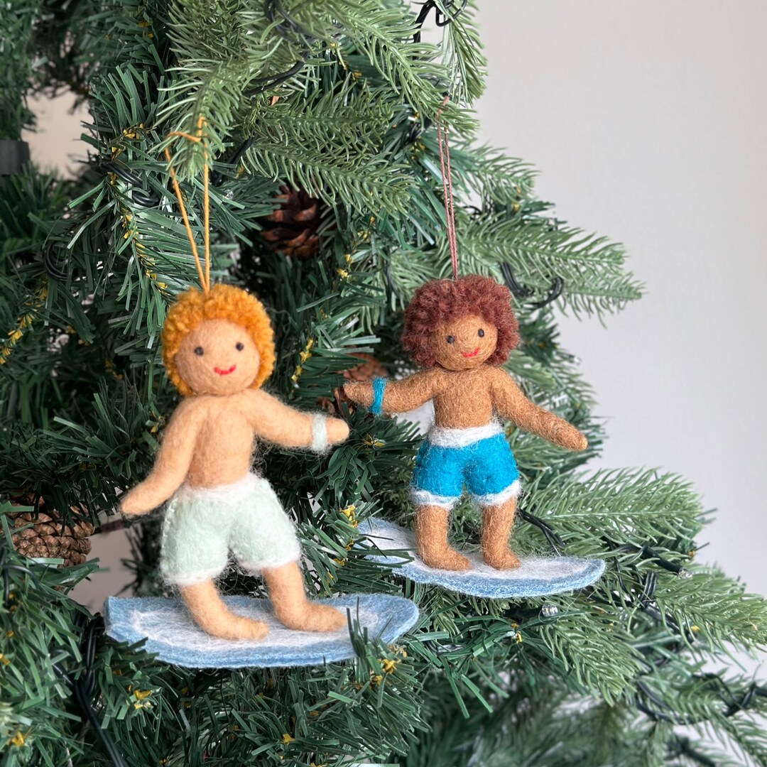 Felt Surfer Boy Ornament, Beach Boy Figurine, Biodegradable Ornament ...