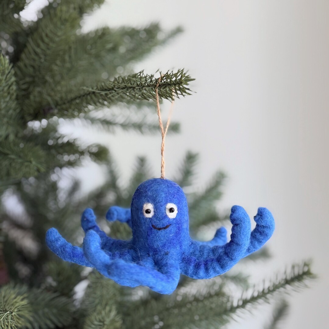 Felt Octopus Ornament With Hemp String, Sea Animal Ornament ...