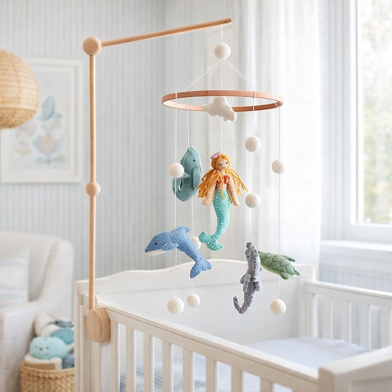Felt Mermaid Baby Mobile for Nursery Decor, Under the Sea, Baby Shower ...
