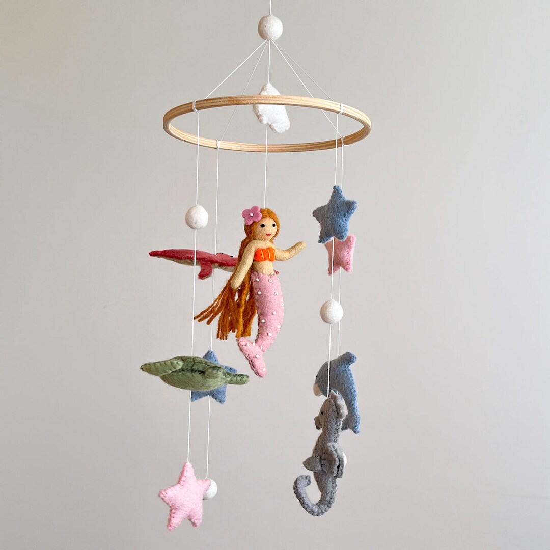 Felt Mermaid Baby Mobile for Nursery Decor, Under the Seam, Baby Shower ...