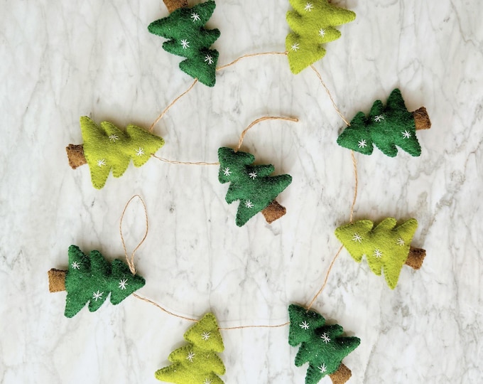 Felt Christmas Tree Garland With Twine Thread, Fair Trade Garland, Wall ...