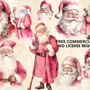Pink Santa Clause Watercolor Clipart Pack 26 PNG Images for - Etsy