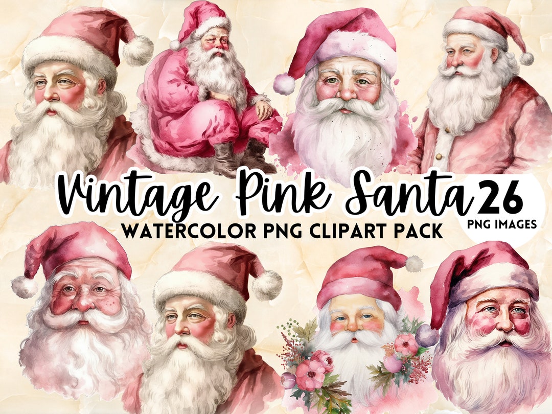 Pink Santa Clause Watercolor Clipart Pack 26 PNG Images for - Etsy