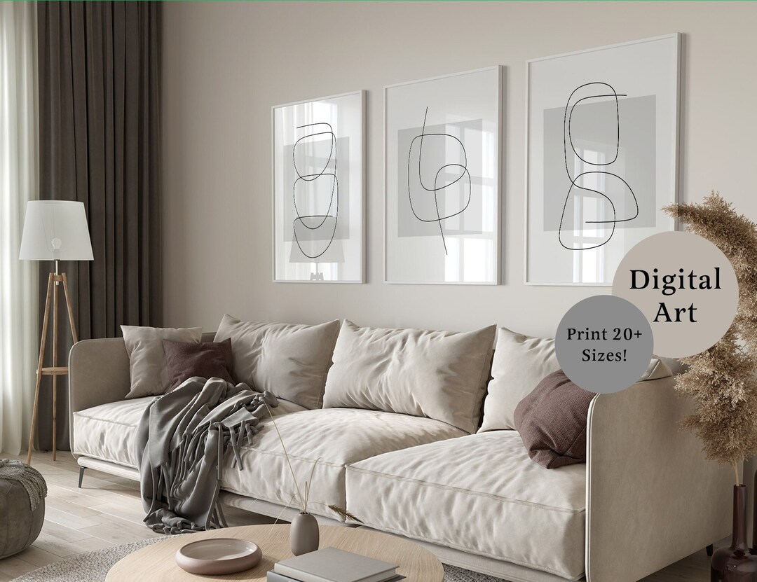 Printable Wall Art, Grey Prints, Set of 3 Grey Abstract Art, Grey ...