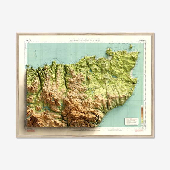 Caithness Vintage Map Restored With Striking 3D Relief - Etsy