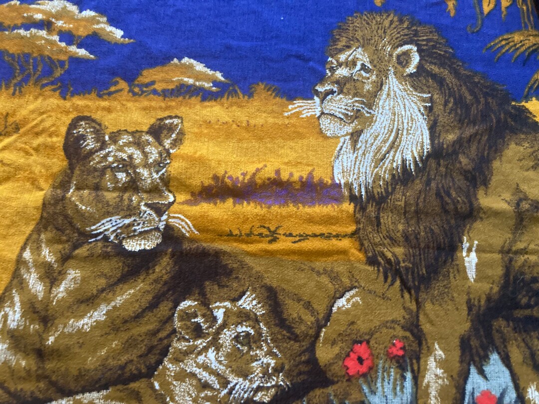 Velvet Lion Family Tapestry 54 X 38 Wall Hanging 100% Cotton Made in ...
