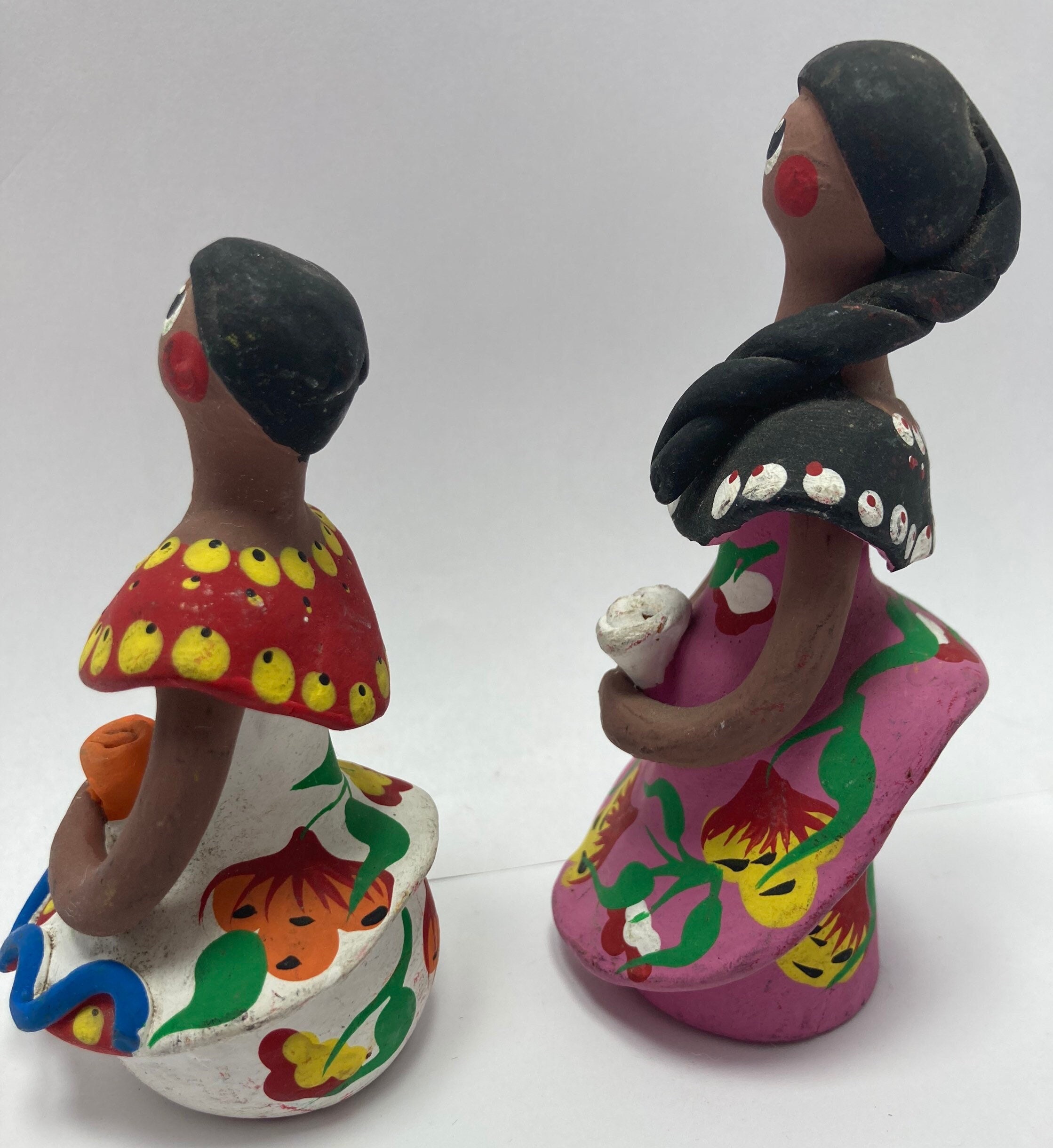 Folk Art Vintage Handmade Clay Flower Girls**free Shipping** - Etsy