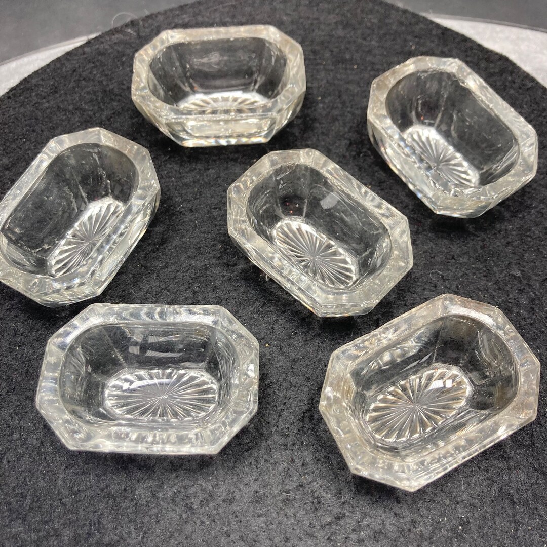 Salt Cellars Dips Vintage Clear Glass Rectangle Thick Glass Set of ...