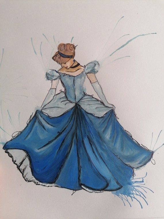 Hand Painted Cinderella Illustration Set of 2 Disney | Etsy