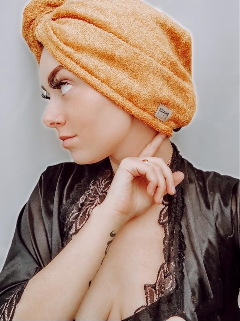 Dark Blue Bamboo Hair Turban | Unisex Terry Towel Wrap With Coconut ...