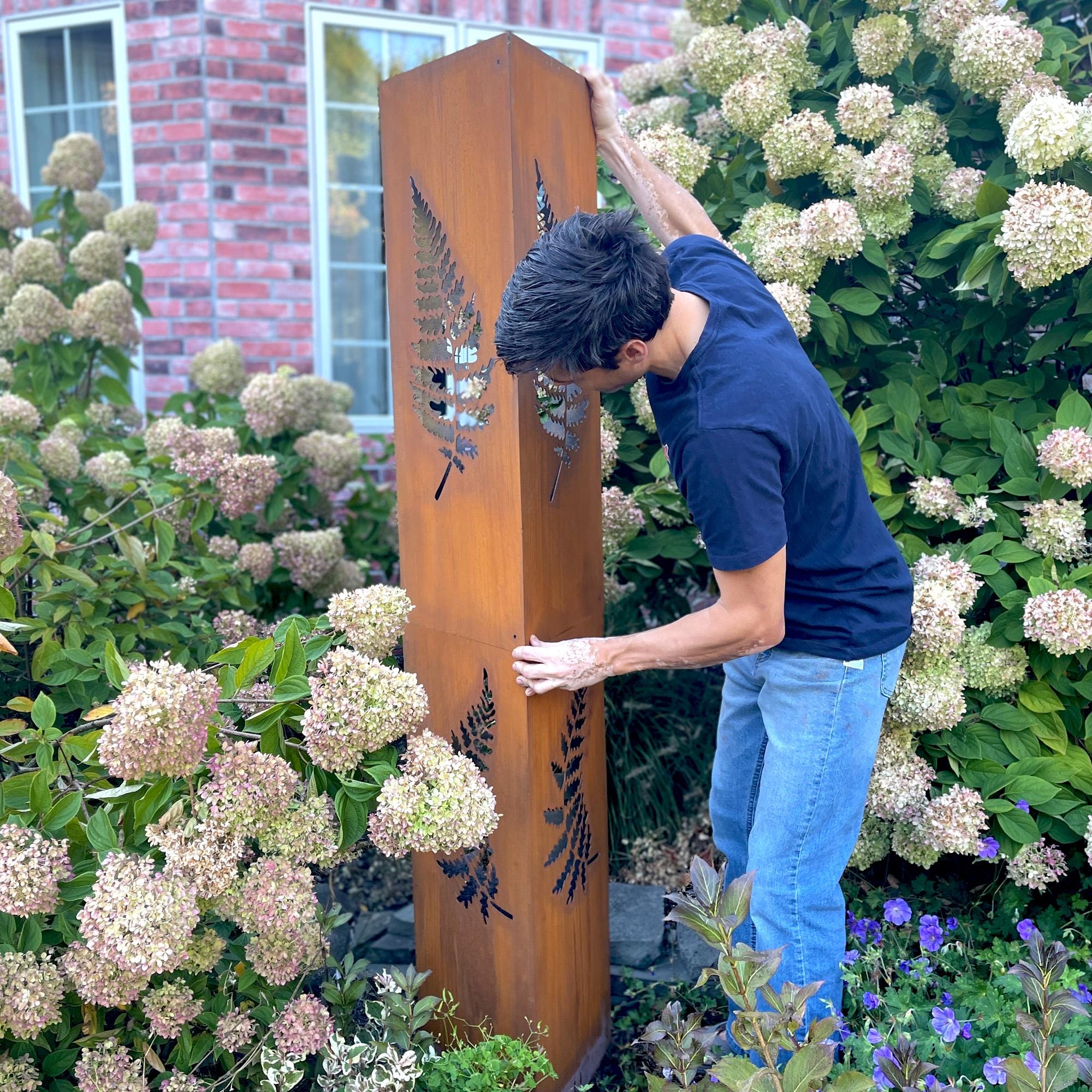 EXTRA LARGE Rusted Metal Garden Column | Rusted Fern Garden Art ...