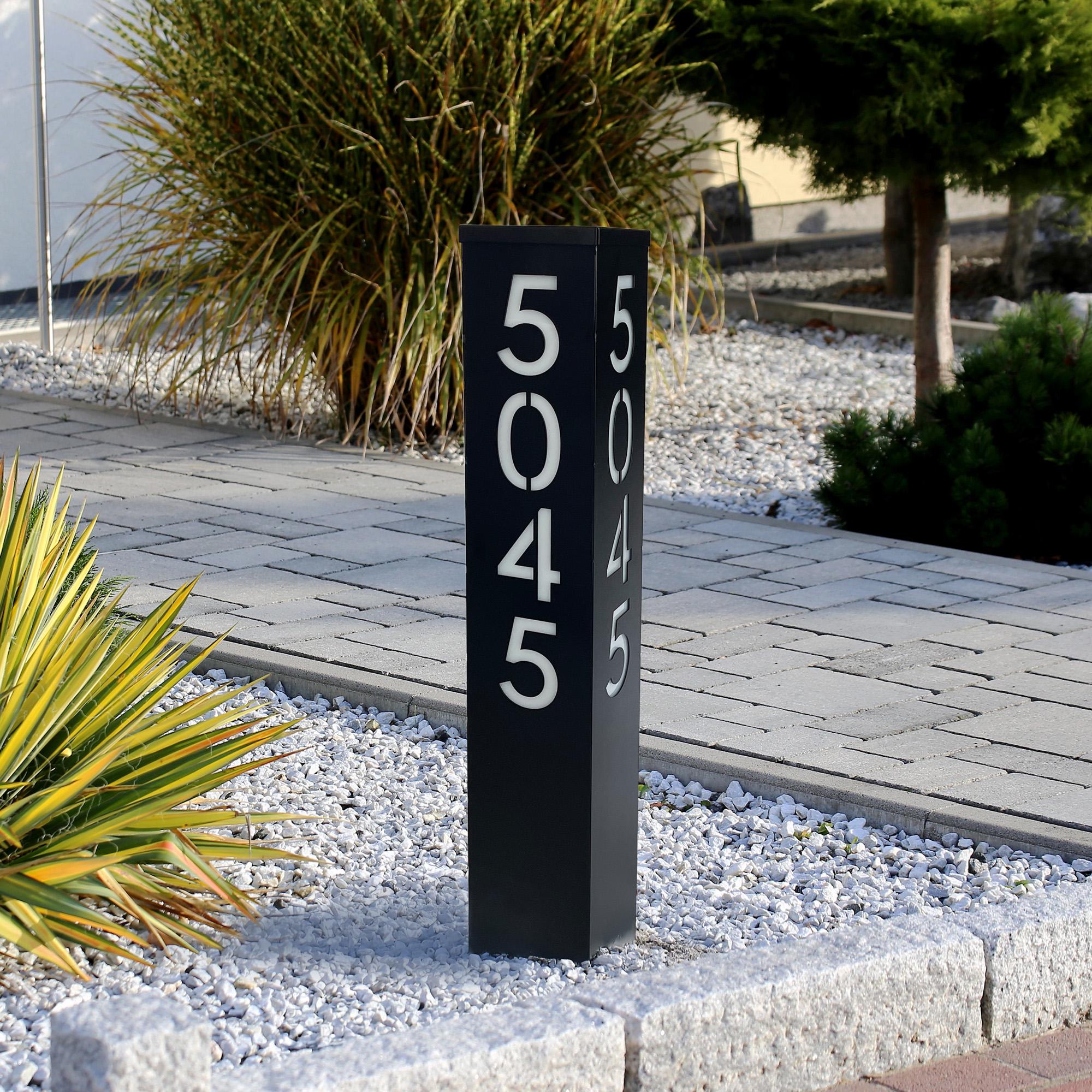 Modern Column House Number Sign: Black Finish With Solar Light - Etsy