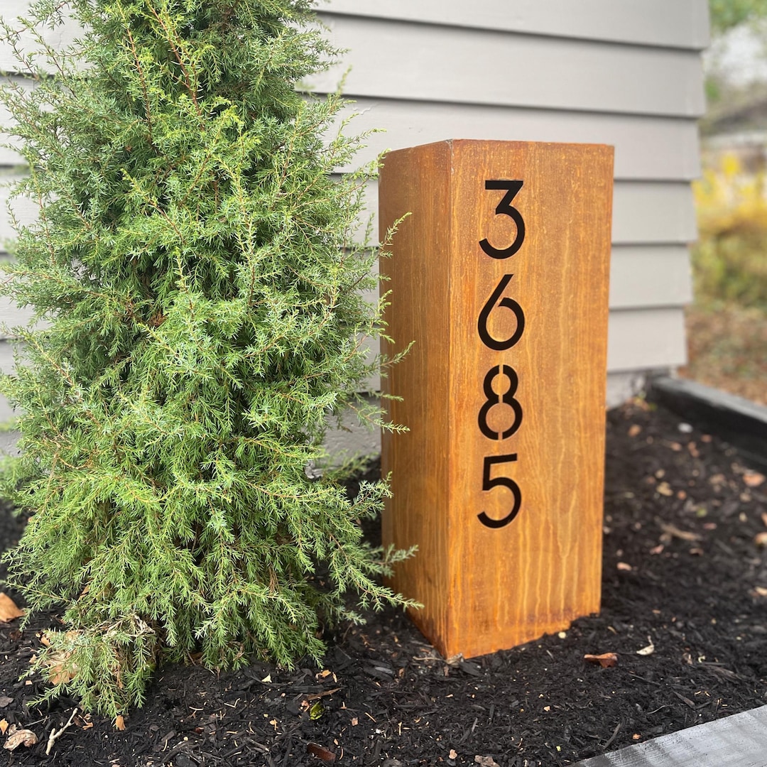 Rusted Metal Address Column - House Numbers Steel Column - Address ...