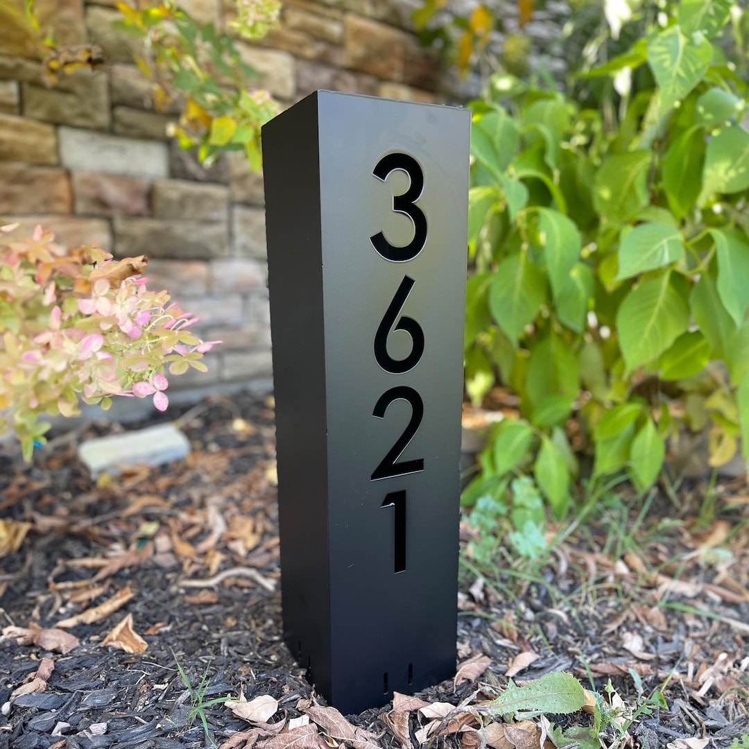 Modern Column House Number Sign: Rusted or Black Finish, Solar Light - Etsy