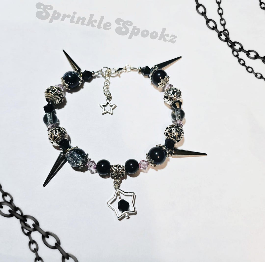 Unique Alternative Goth Black and Silver Charm Bracelet Alternative ...