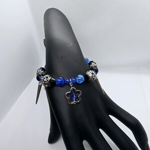 Alternative Style Edgy Goth Blue and Black Spike and Flower Charm ...