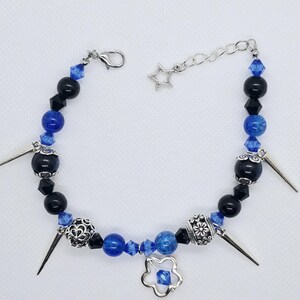 Alternative Style Edgy Goth Blue and Black Spike and Flower Charm ...