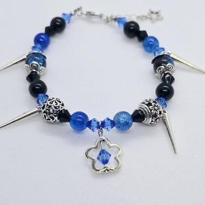 Alternative Style Edgy Goth Blue and Black Spike and Flower Charm ...