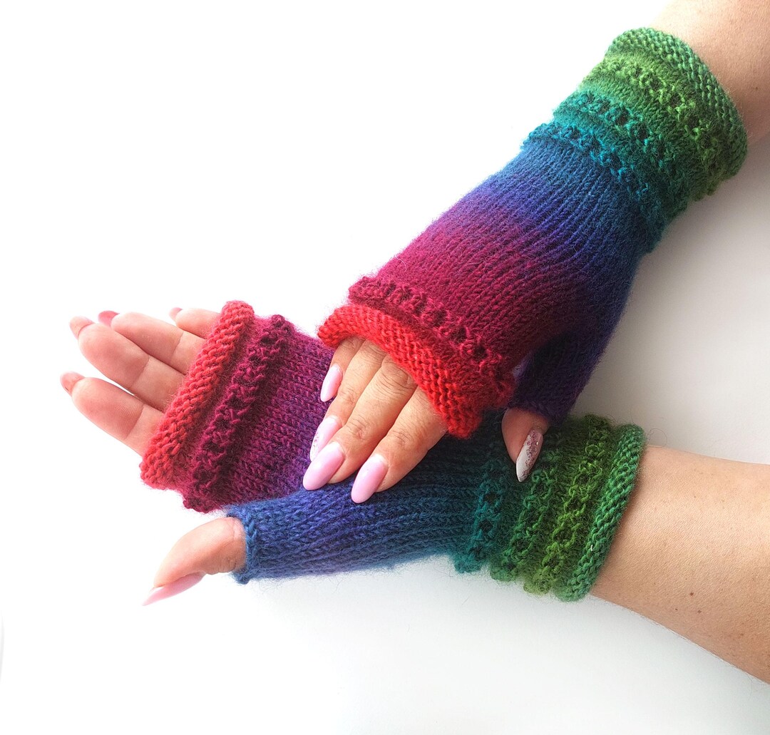 Fingerless Gloves Purple Blue, Hand Warmers, Ombre Multicolor Wrist ...