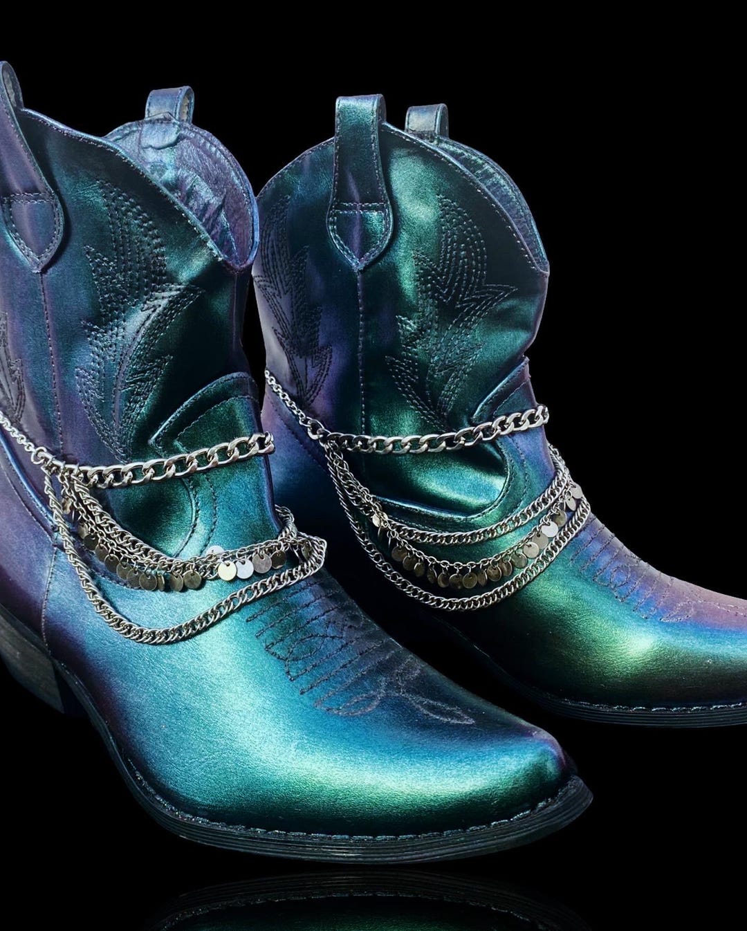 Custom Disco Cowboy Boots. Handpainted Chameleon Chrome Color Shifting ...