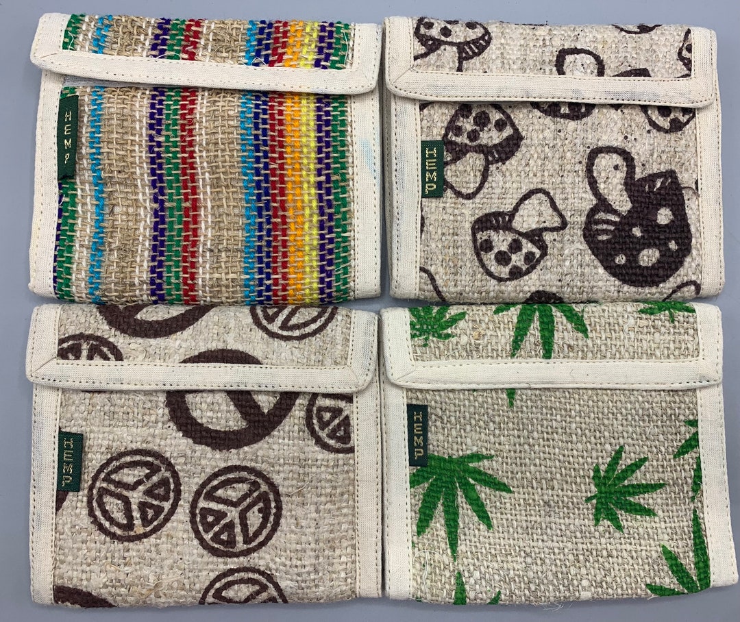 Hemp Wallet Mens Bi Fold Wallet Hemp Leaf Peace Sign Stripes Rainbow ...