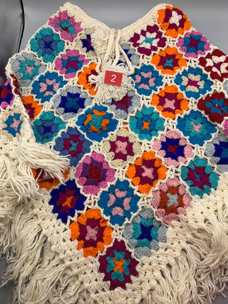 Poncho Shawl Granny Pattern Square Patch Wrap One Size Winter - Etsy