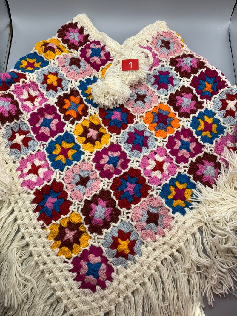 Poncho Shawl Granny Pattern Square Patch Wrap One Size Winter - Etsy